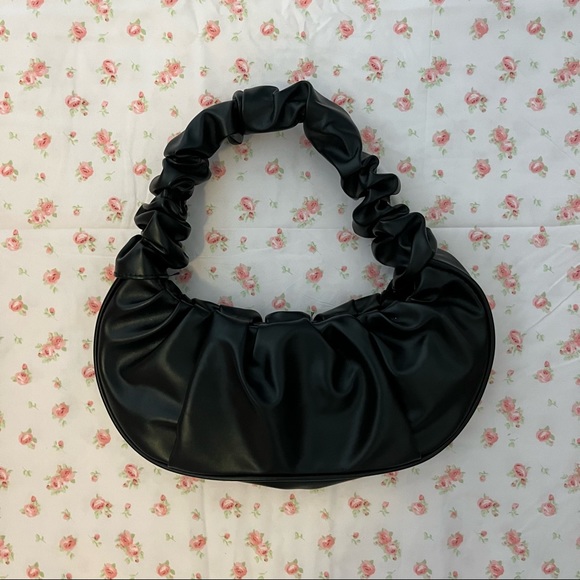 Bags | Black Vegan Leather Trendy Scrunch Shoulder Bag | Poshmark